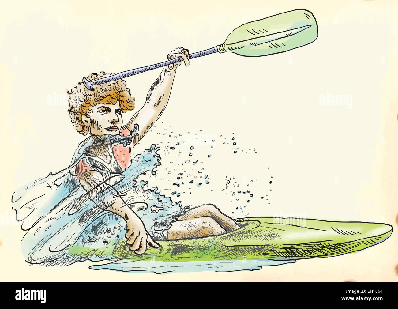 athlete in a canoe - an hand drawn vector illustration (colored Stock ...