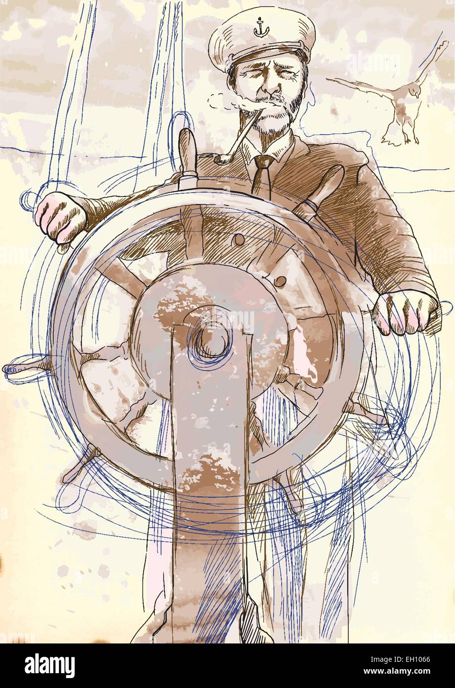 Captain - Helmsman. An hand drawn colored vector. (Editable in layers ...