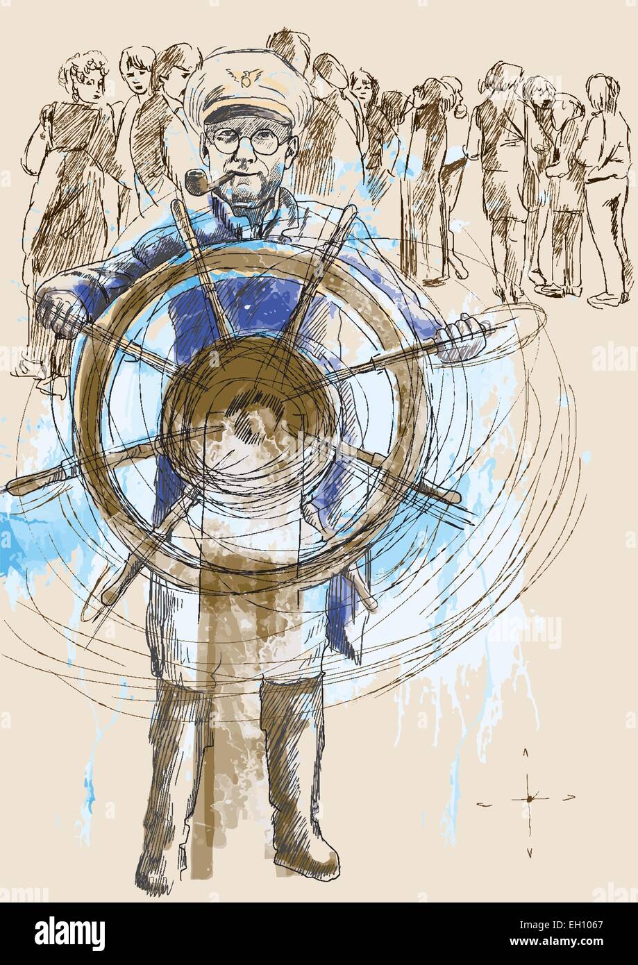 Captain - Helmsman. An hand drawn colored vector. (Editable in layers ...