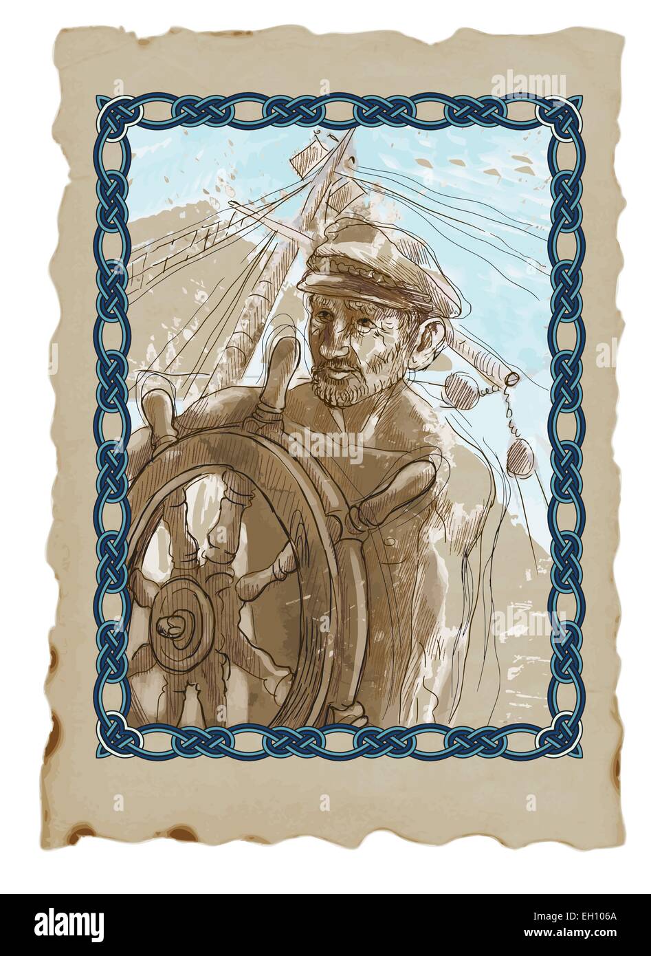 Captain - Helmsman. An hand drawn colored vector. (Editable in layers ...