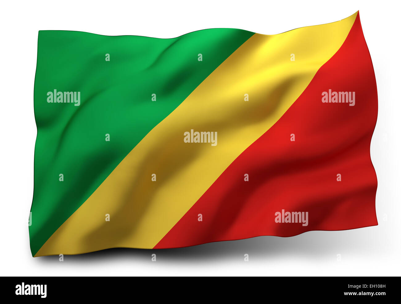 Waving flag of the Republic of the Congo isolated on white background ...
