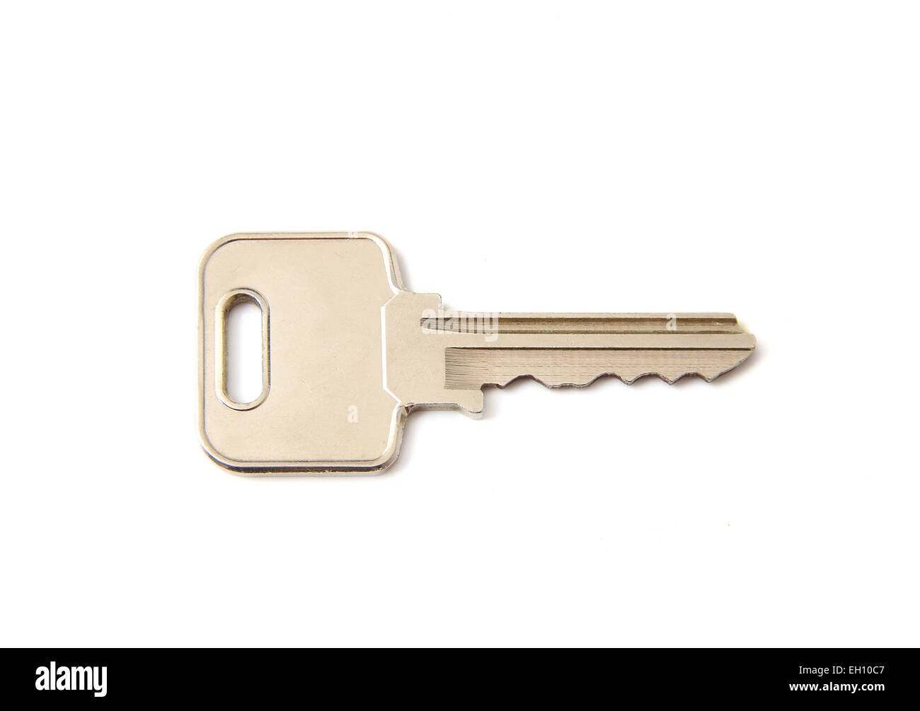 Single silver key on a white background Stock Photo - Alamy
