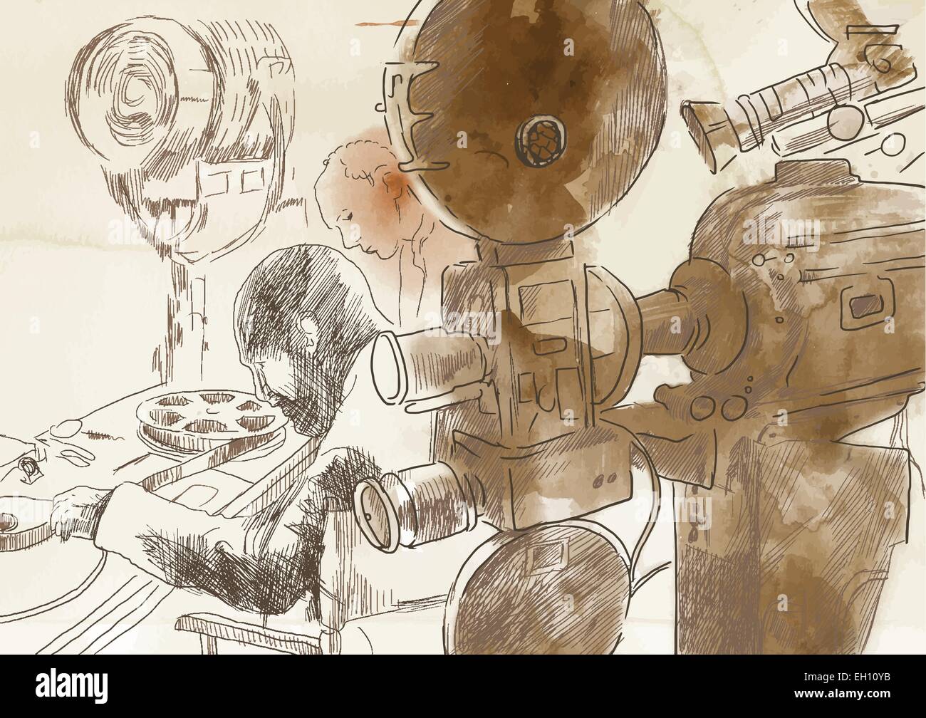 (Filmmakers:) The film environment: Work in the editing room. An hand ...