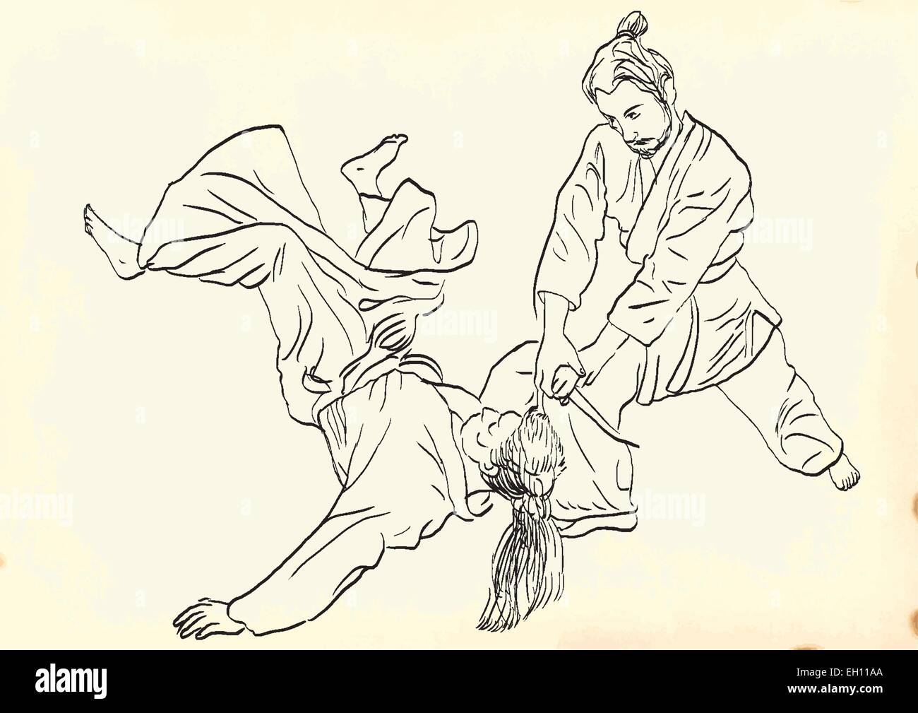 Aikido - is a Japanese martial art. An hand drawn vector illustration ...