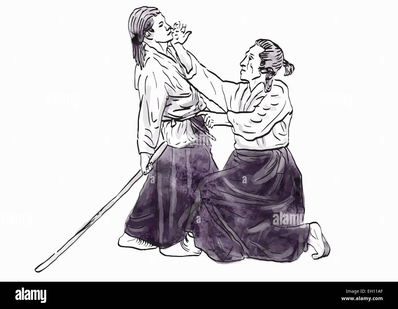 Aikido - is a Japanese martial art. An hand drawn vector illustration ...
