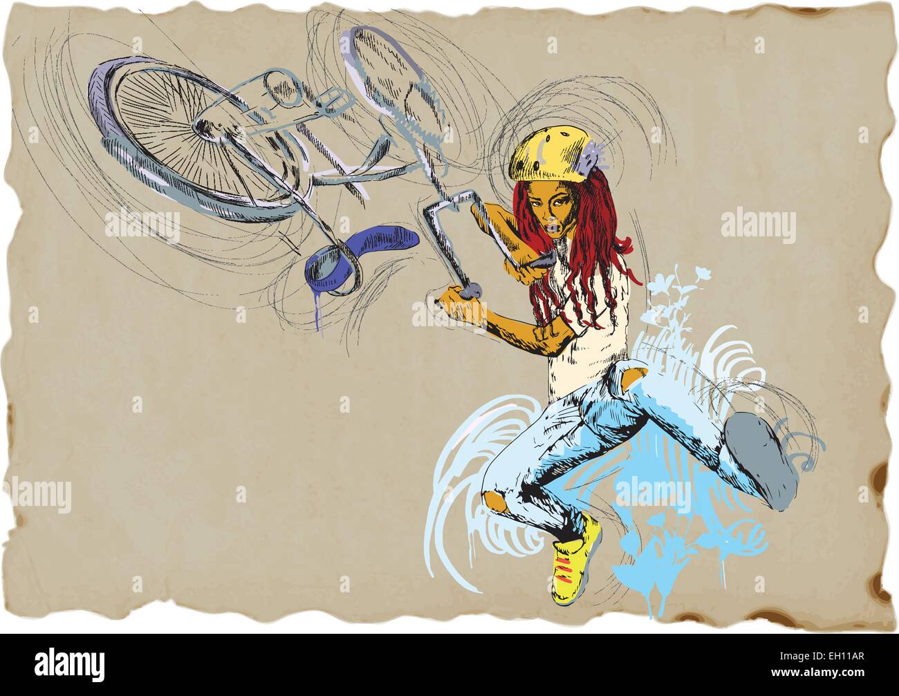 Bicycle, trick. An hand drawn colored vector illustration Stock Vector ...