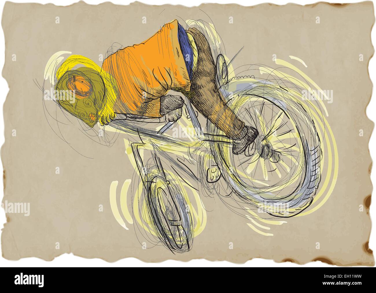Bicycle, trick. An hand drawn colored vector illustration Stock Vector ...