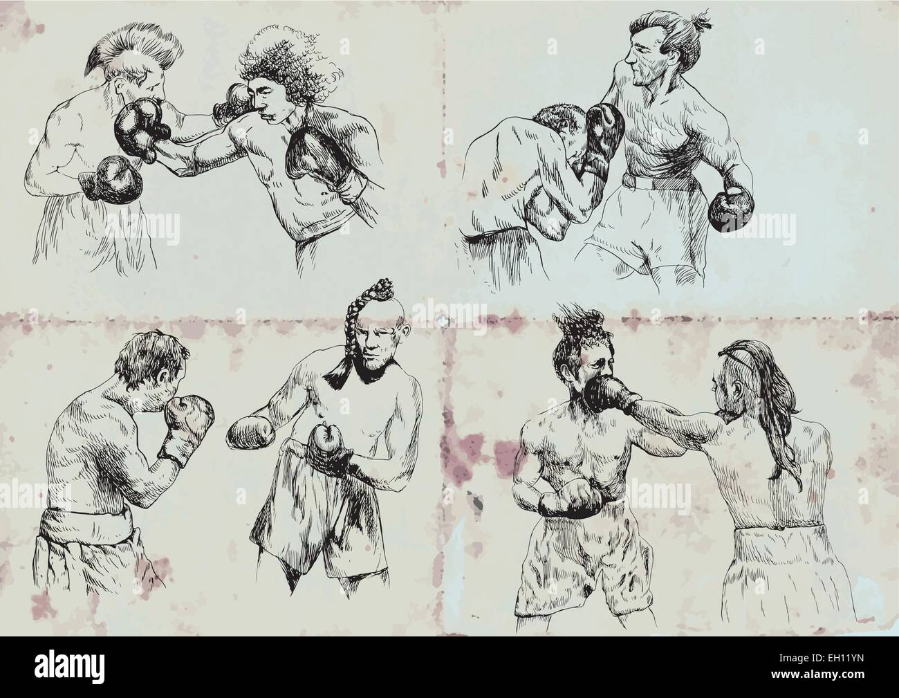 An hand drawn vector pack (line art): Boxers Stock Vector Image & Art ...