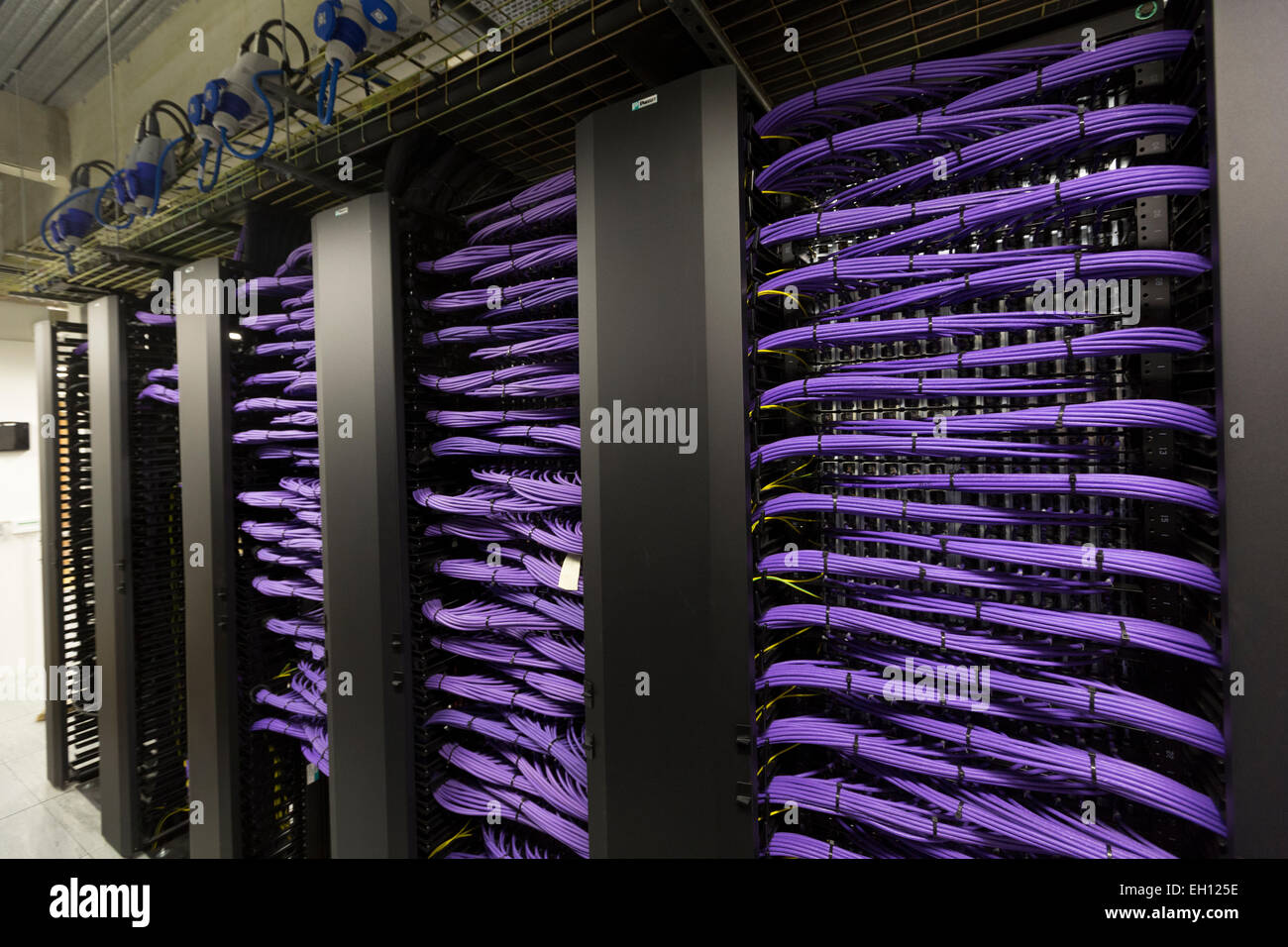 Data cabling installation for a large modern office interior Stock ...