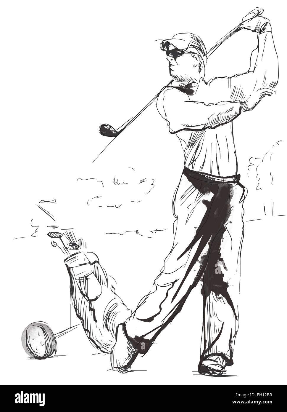Topic: GOLF (Finishng position). An hand drawn illustration converted ...