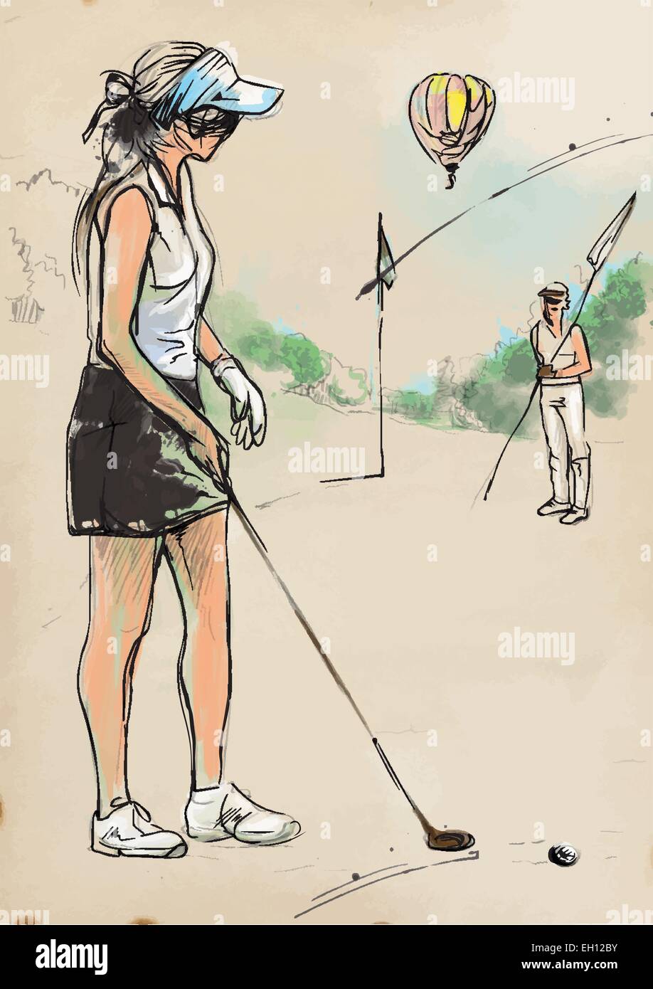 Topic: GOLF (Concentration). An hand drawn illustration converted into ...