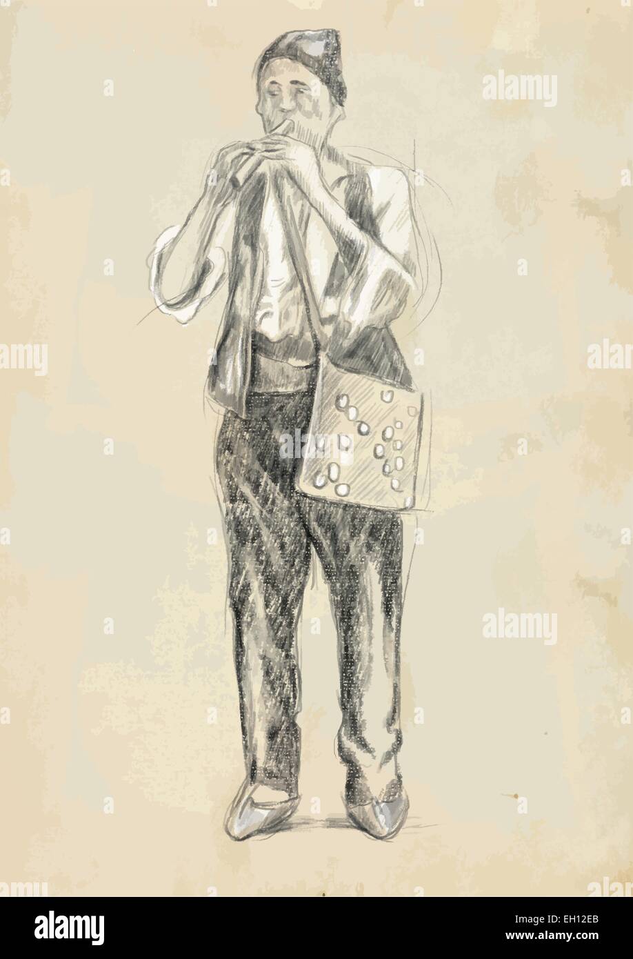 An hand drawn vector. Theme: Music and Musicians. FLUTE PLAYER - An ...