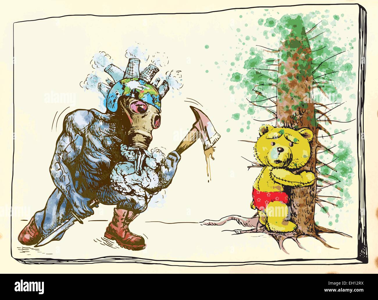 protect trees and forests (against economic groups) - an hand drawn ...