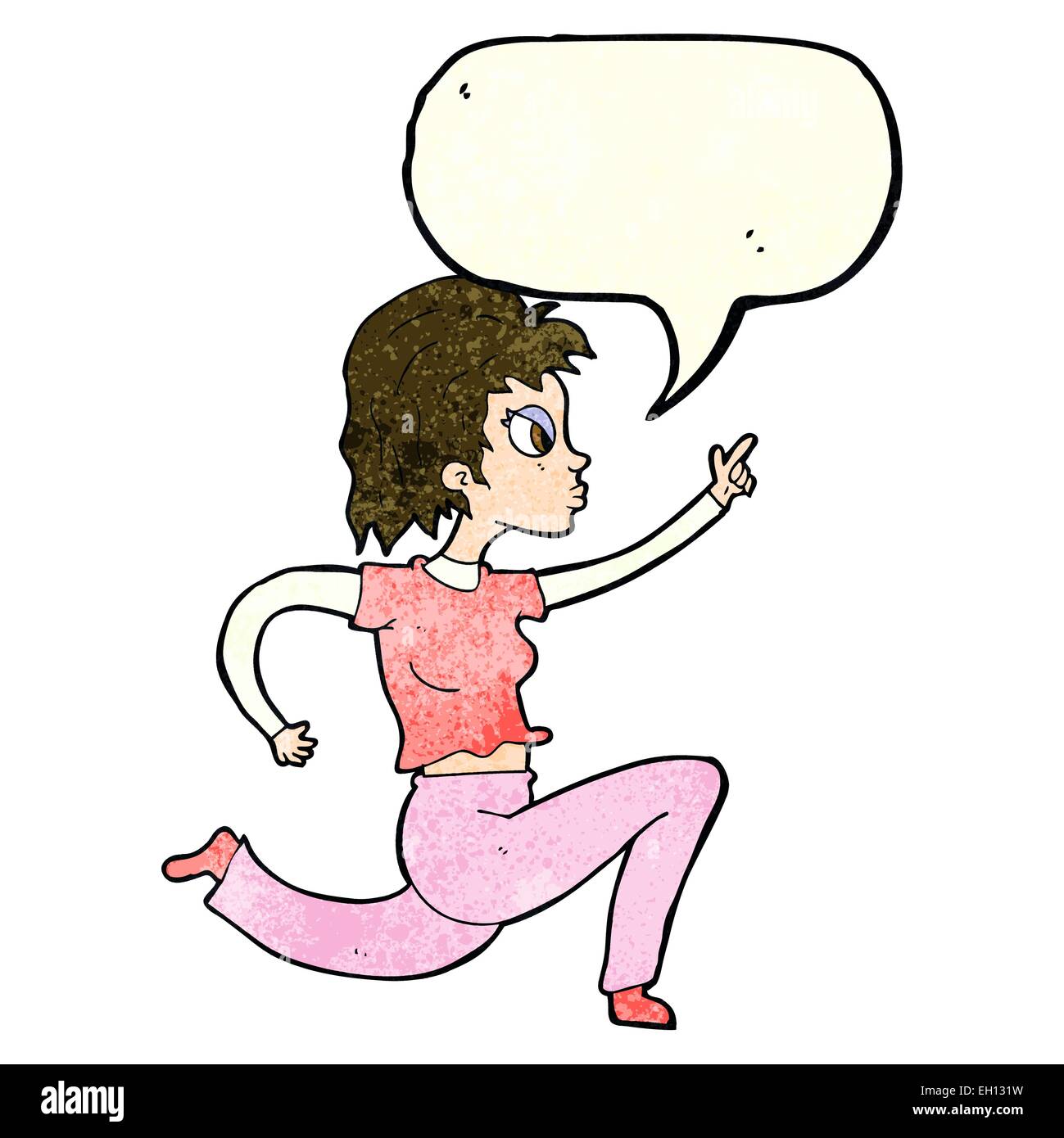 cartoon woman running and pointing with speech bubble Stock Vector ...