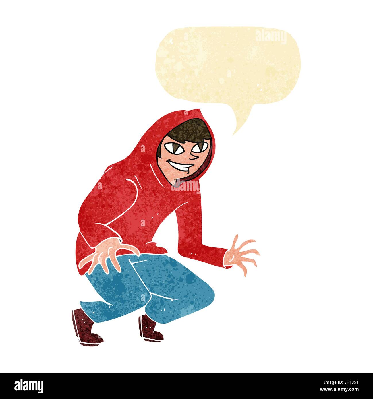 cartoon mischievous boy in hooded top with speech bubble Stock Vector ...