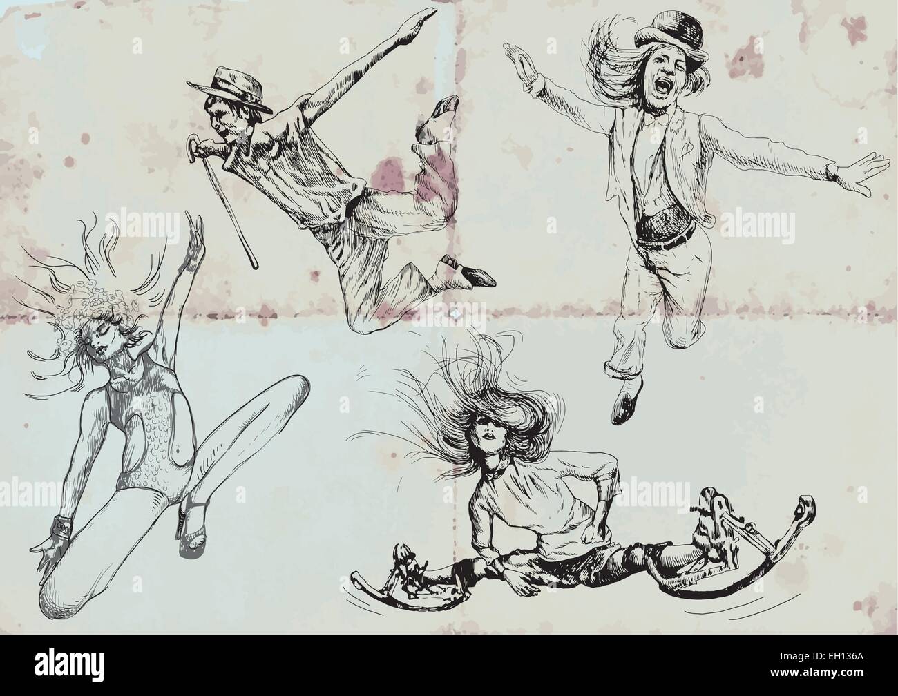 an hand drawn vector illustration: dancers, jumpers, performers Stock ...