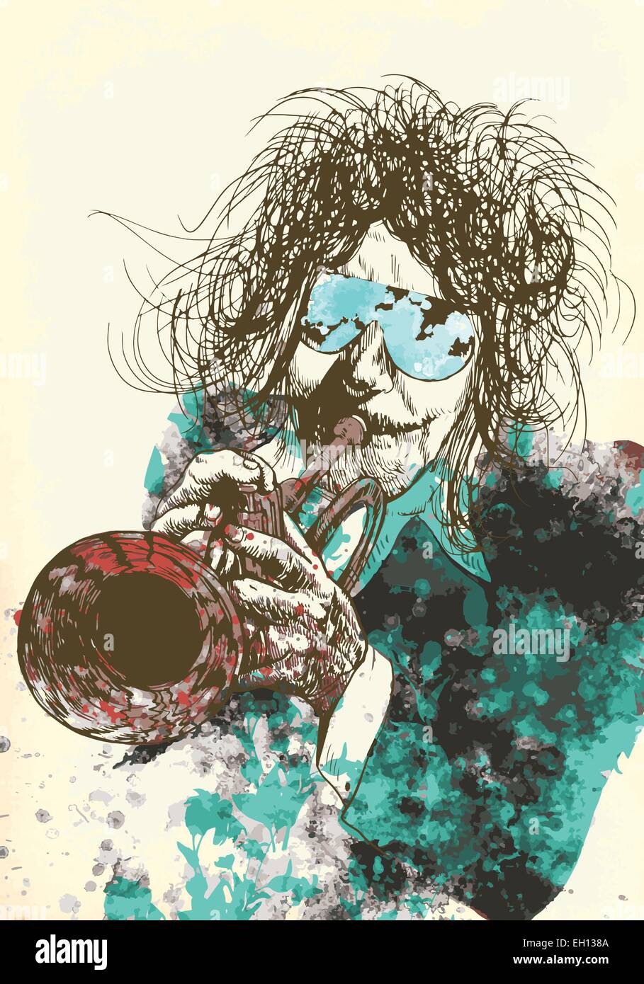 An hand drawn colored illustration ( plus line art layers) - Trumpet ...