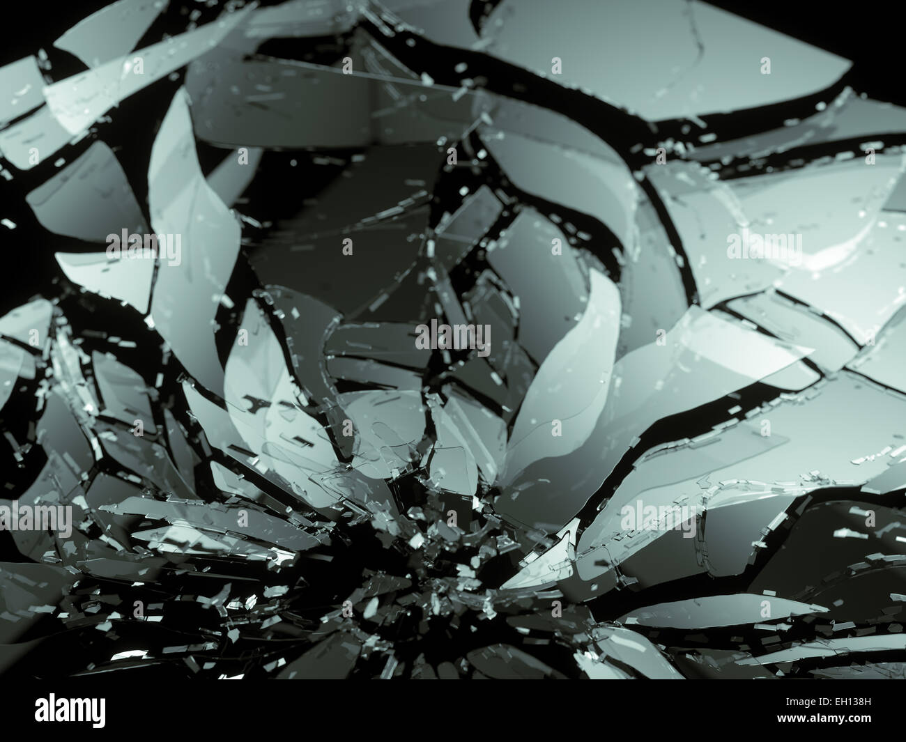 Destructed or Shattered glass pieces on black shallow DOF. Large ...