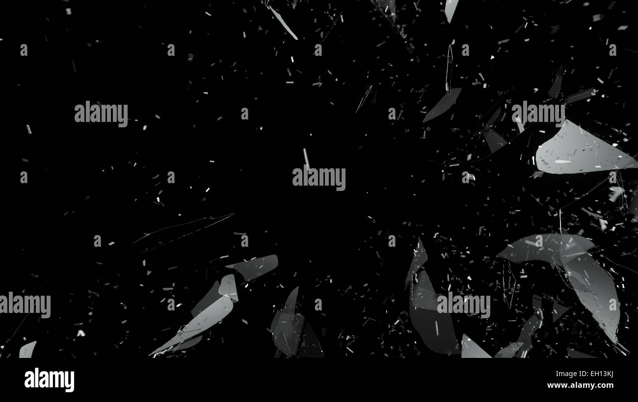 Glass break and shatter with motion blur on black. Large resolution ...