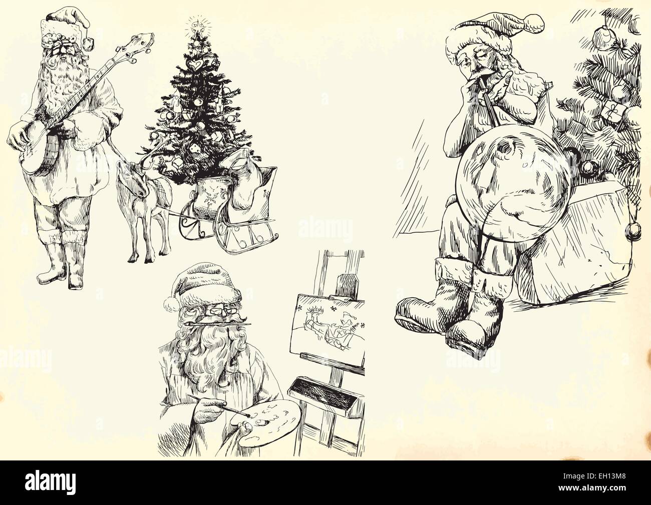 an hand drawn illustrations, vector pack - Santa Claus (in various life ...