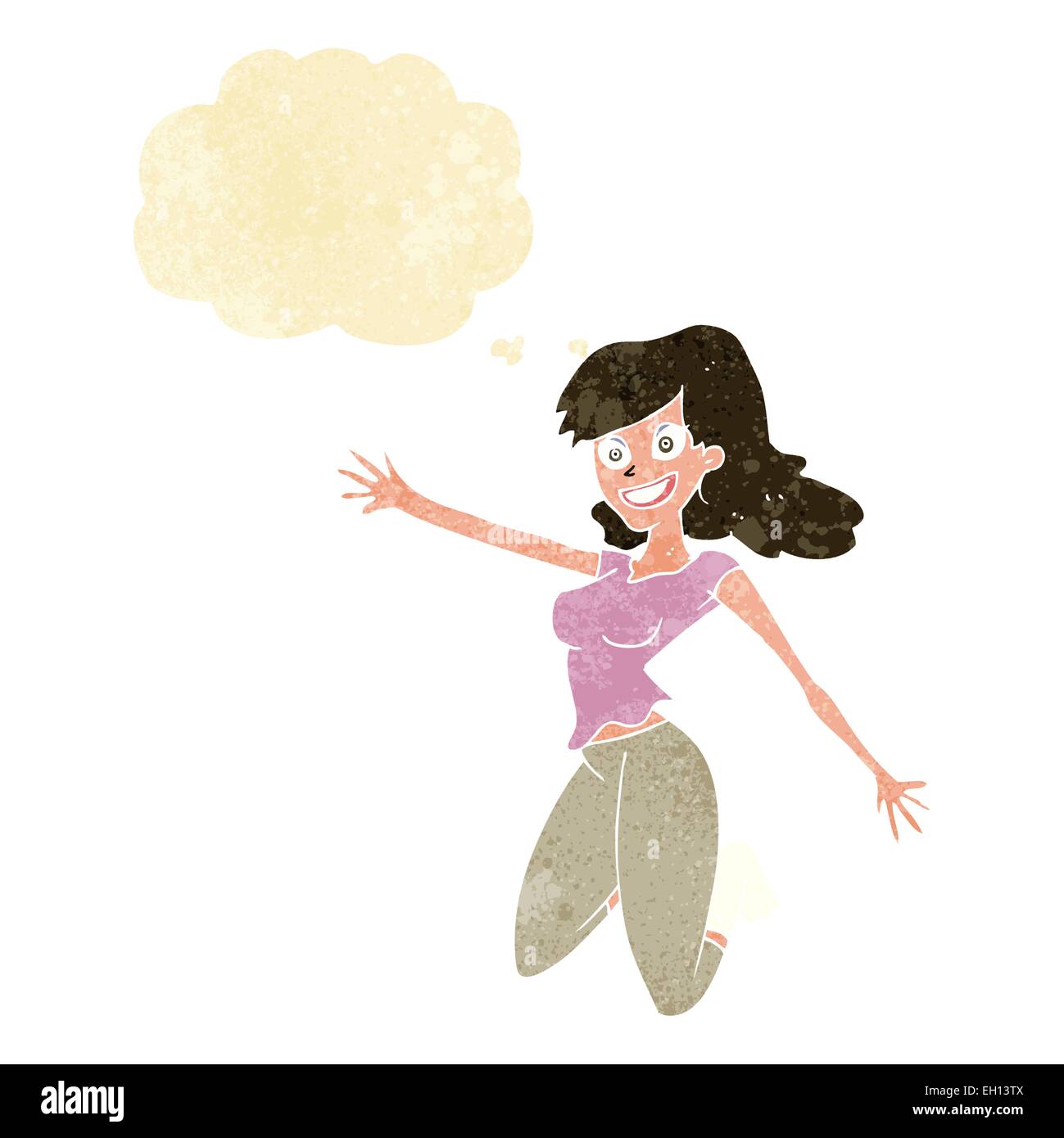 cartoon jumping woman with thought bubble Stock Vector Image & Art - Alamy