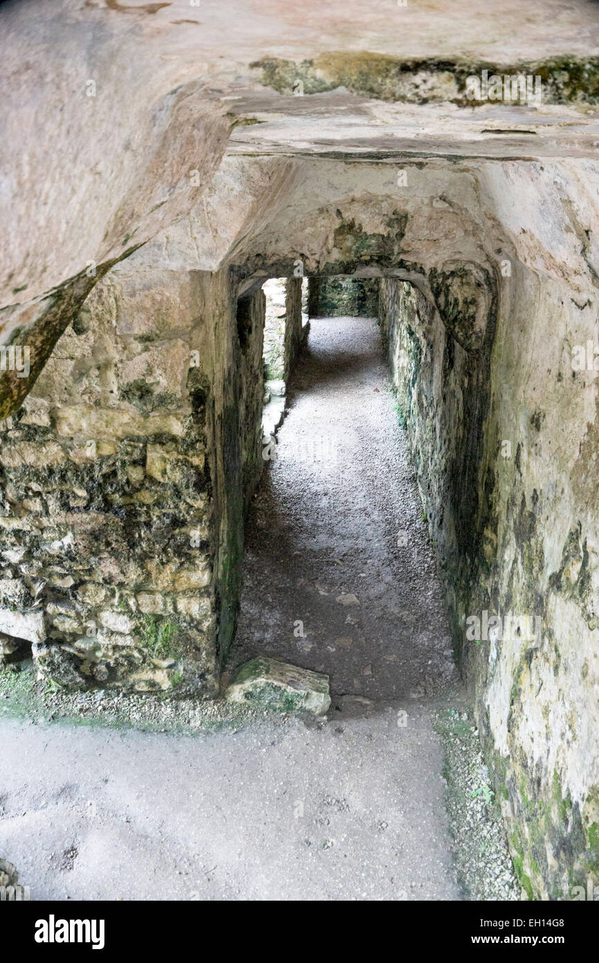interior passage giving access to grassy sunken patio inside Mayan ...