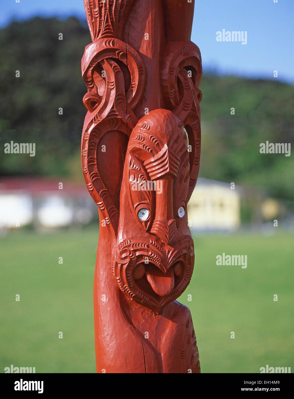 Maori carvings, Te Tii Marae, Te Tii Bay, Waitangi, Bay of Islands ...