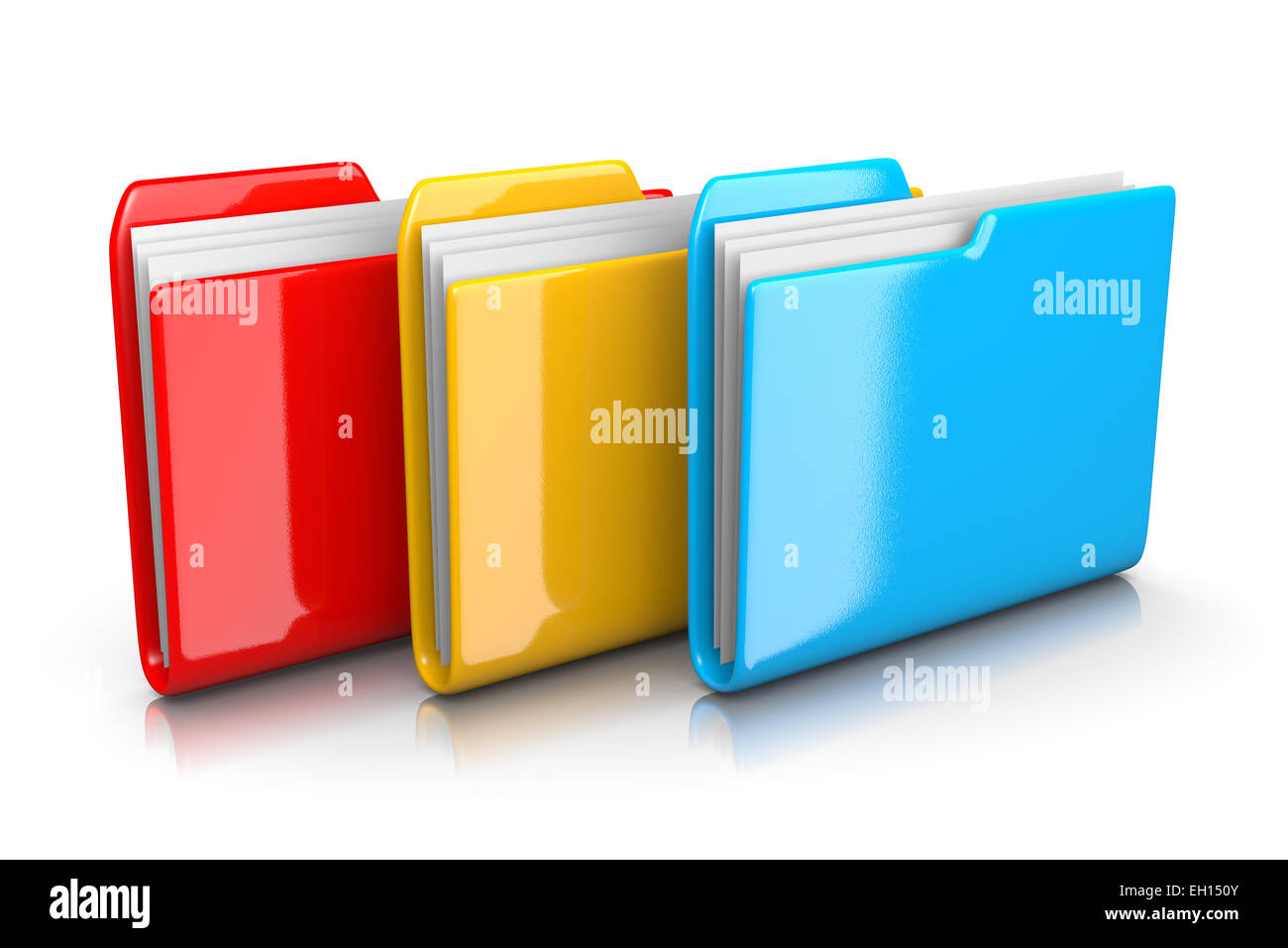 Three Colorful Red, Yellow and Blue Document Folders on White ...