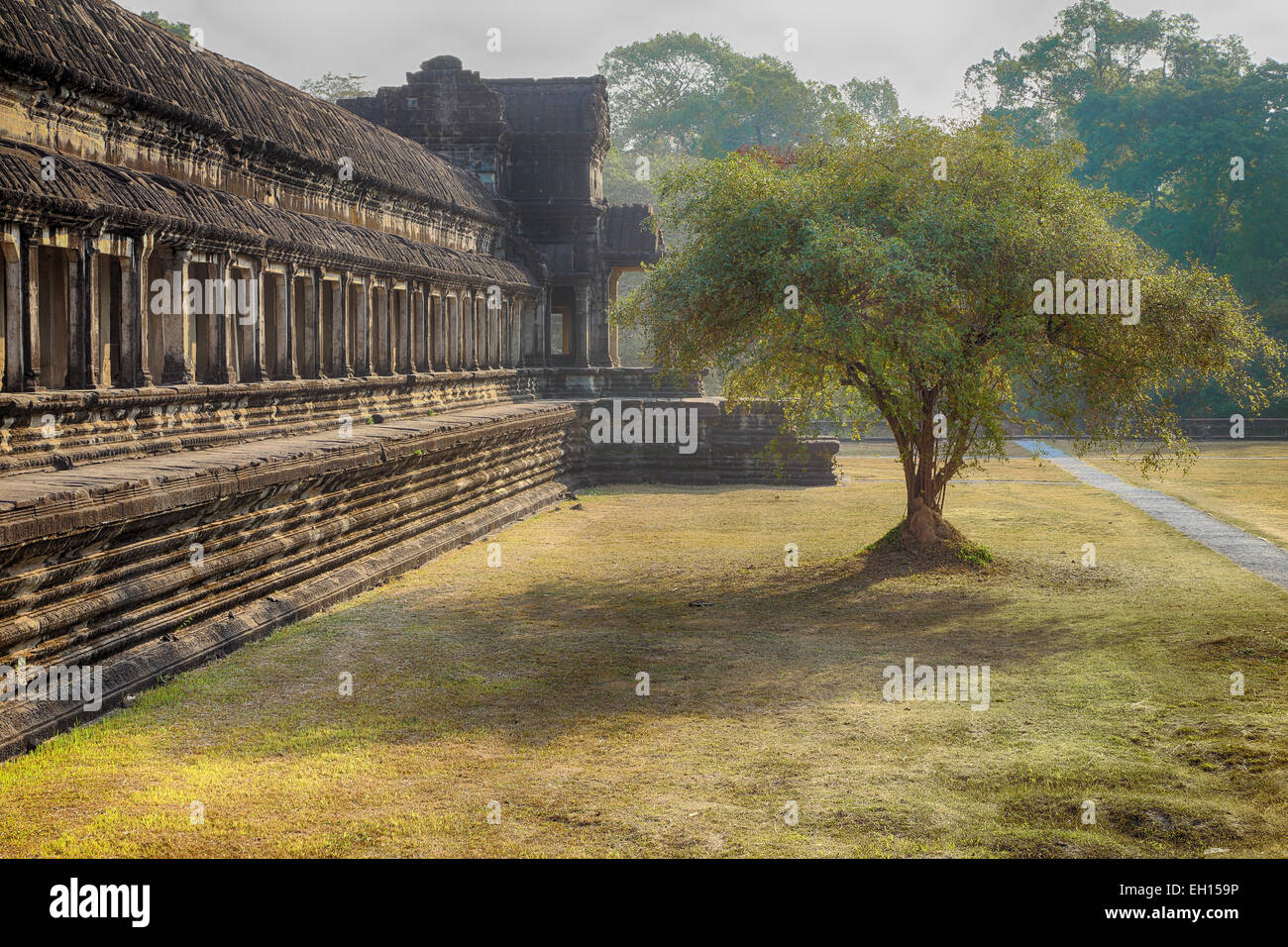 The exterior of the south wall of Angkor wat, part of a temple complex ...