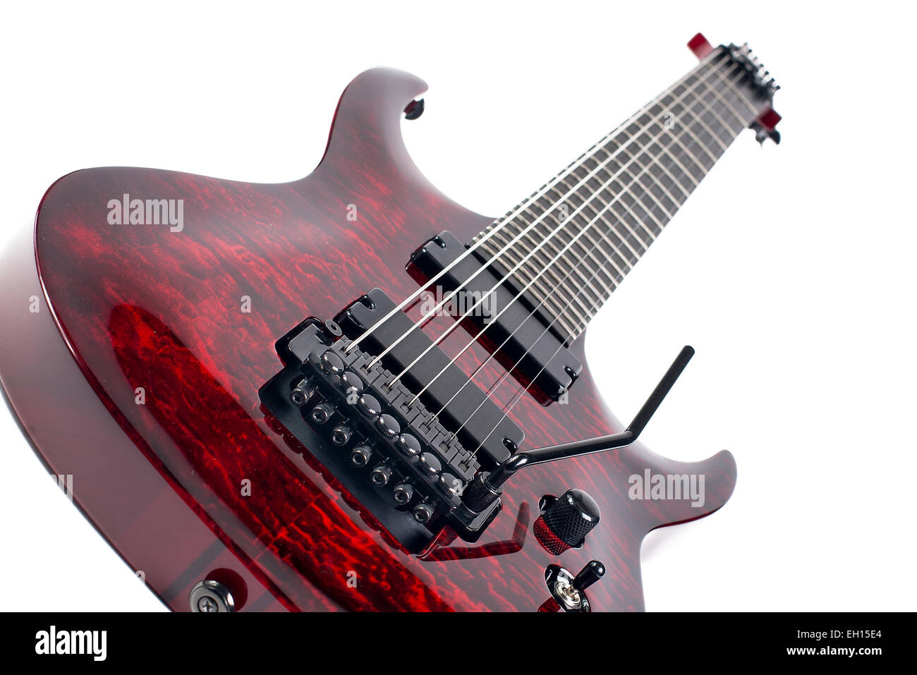 red seven-stringed electric guitar isolated on white background Stock ...