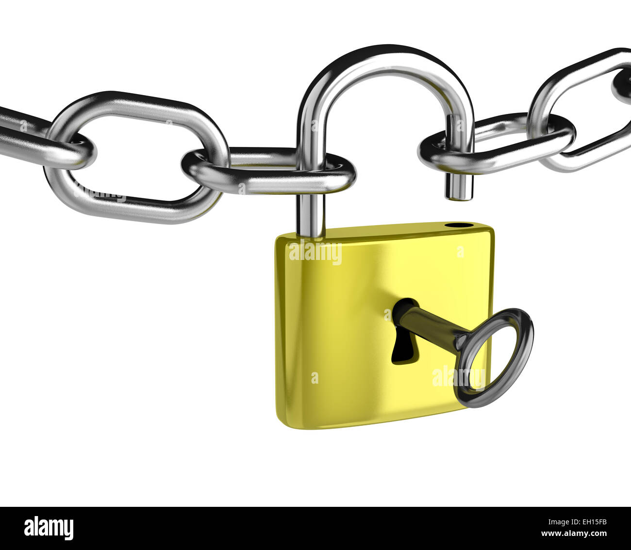 Chain with a Key that is Opening a Padlock on White Background Stock ...