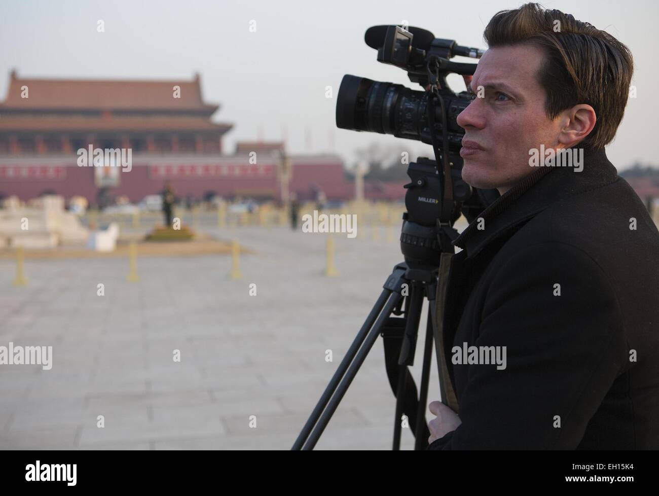 Beijing, China. 5th Mar, 2015. A foreign journalist works at the Tian ...