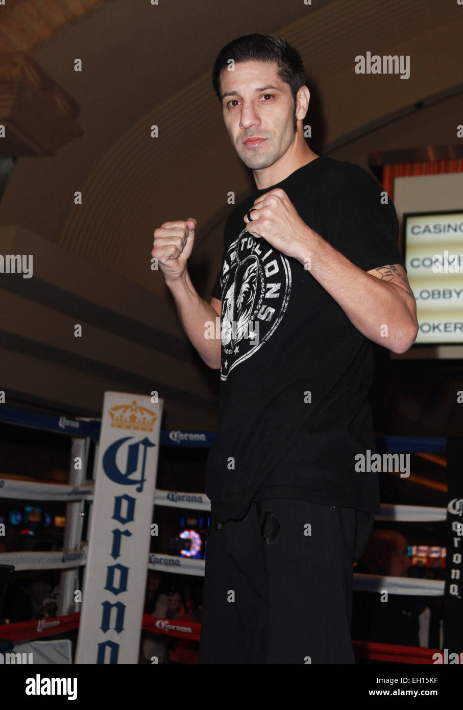 Las Vegas, Nevada, USA. 4th Mar, 2015. Boxer John Molina jr holds a ...