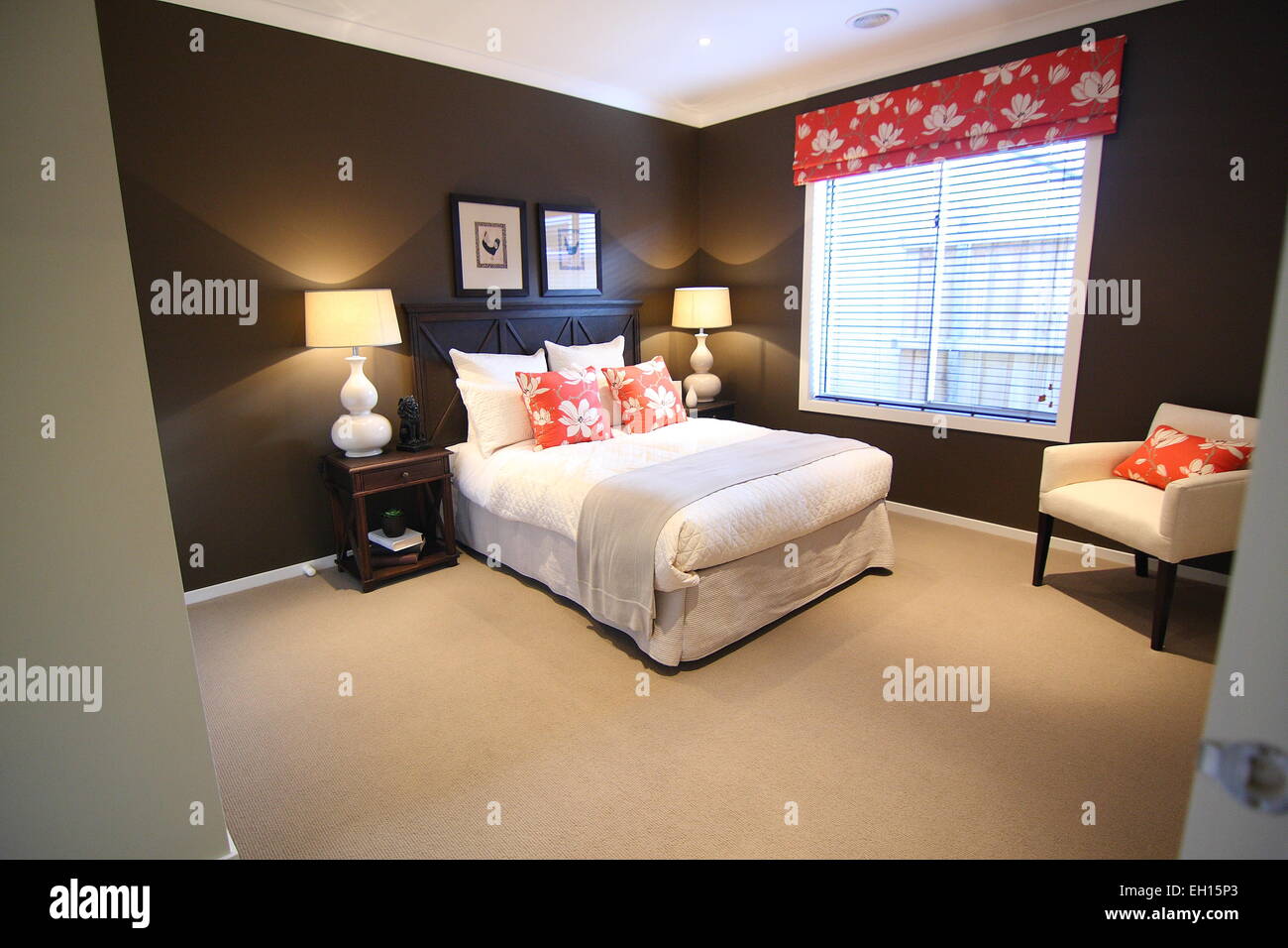 Modern Bedroom with Double bed Stock Photo - Alamy