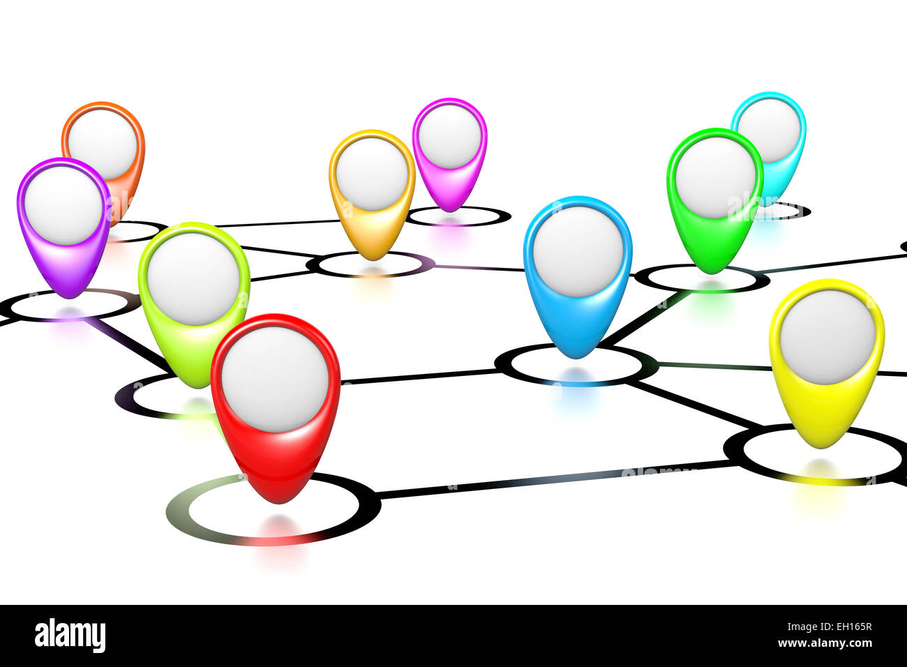 Connections Map with Empty Pointers on White Background 3D Illustration ...
