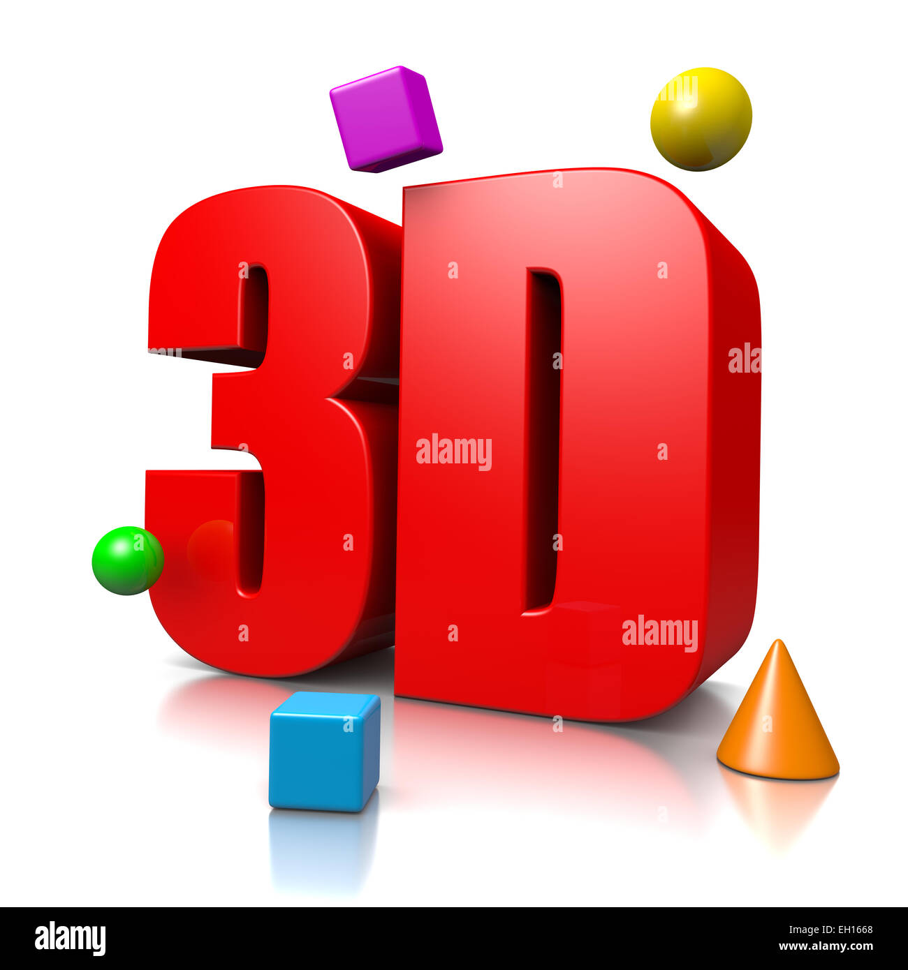 Red 3D Text with some Three Dimensional Objects Illustration on White ...