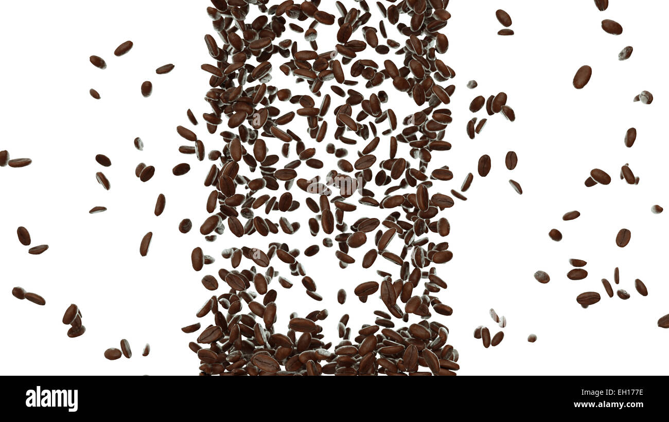 Roasted coffee beans falling down isolated on white Stock Photo - Alamy