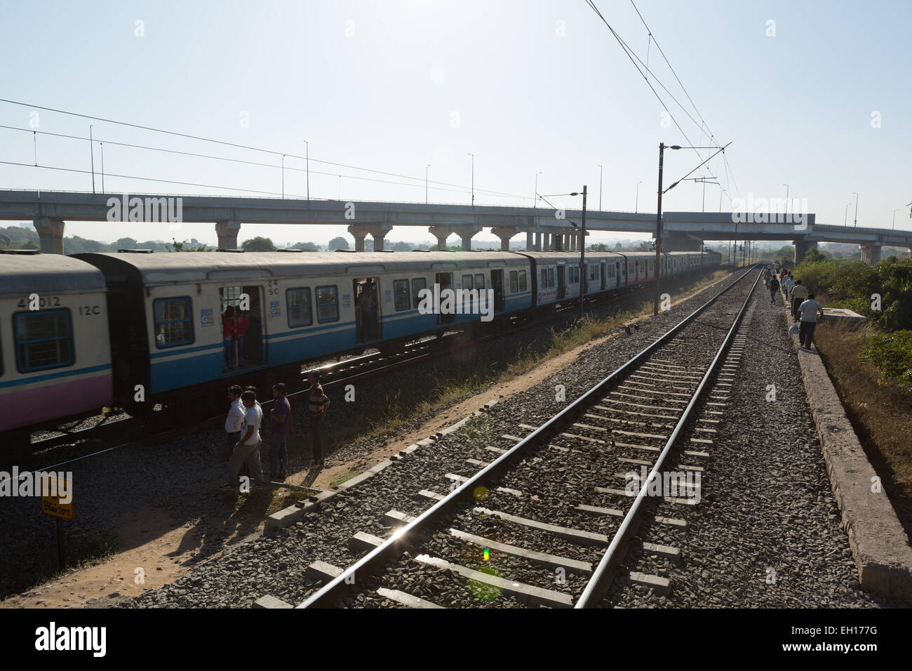 Train halts near Hitech City Train Station Stock Photo - Alamy