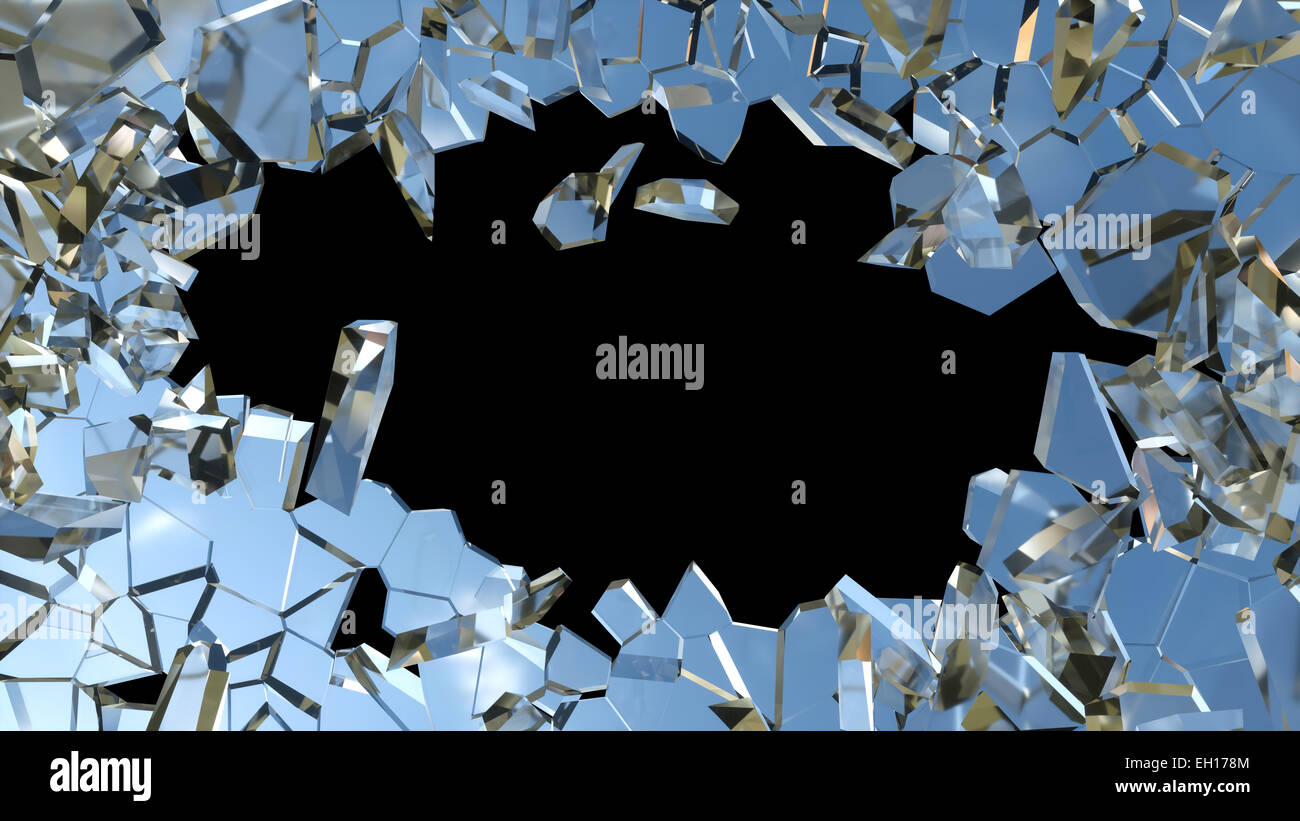 Shattered or smashed glass: sharp Pieces over black background Stock ...