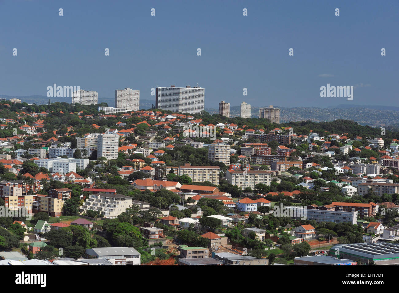 Aerial view of domestic houses and apartment buildings in affluent ...