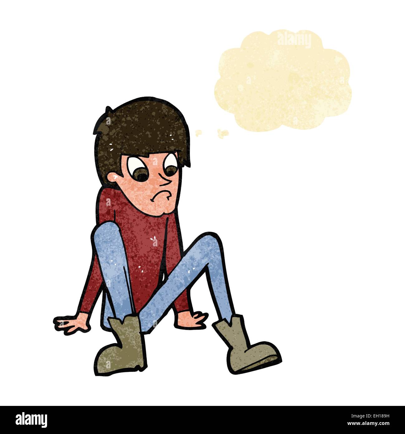 cartoon boy sitting on floor with thought bubble Stock Vector Image ...