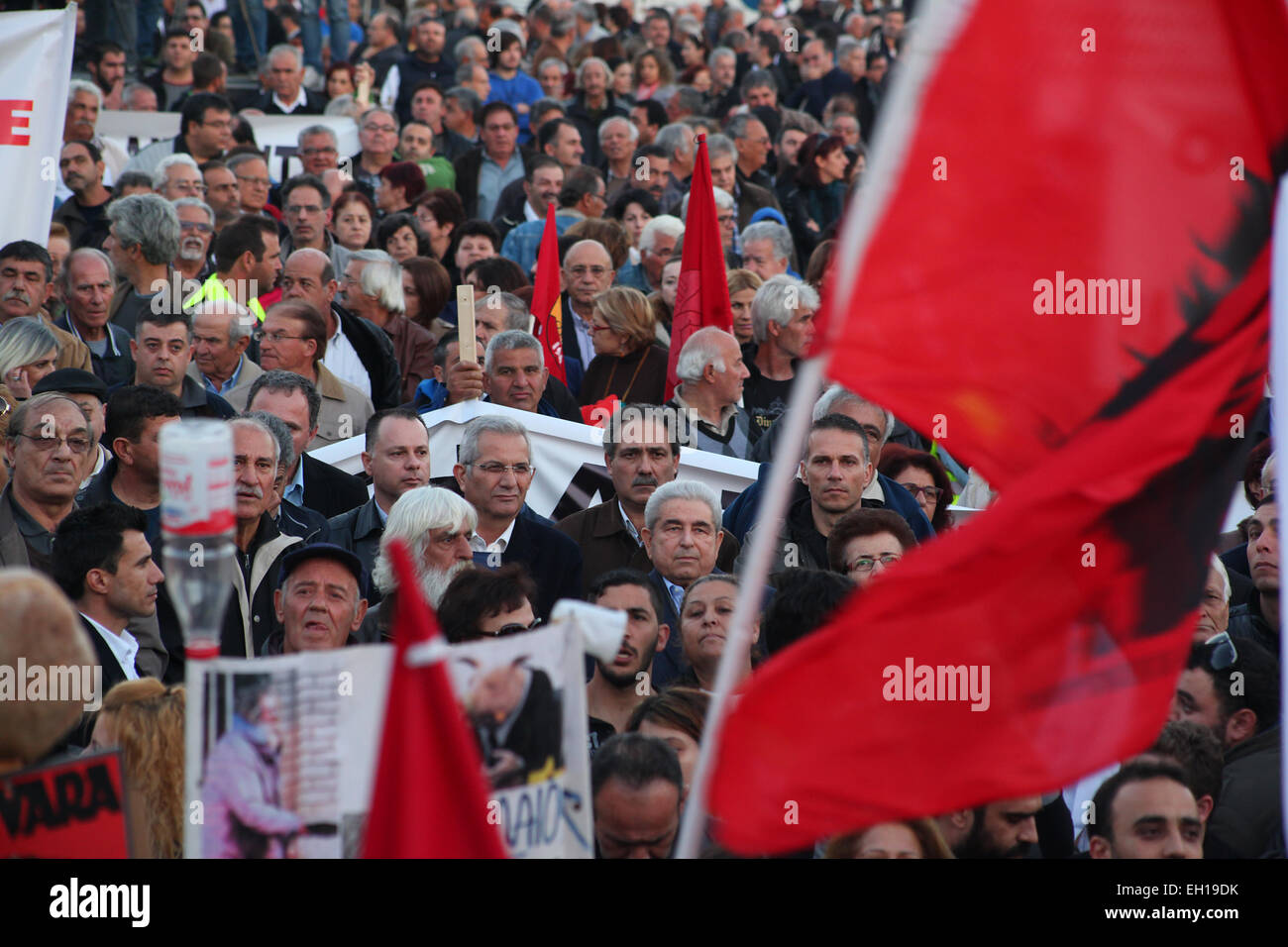 Protesters gathered in the conference center in Nicosia to demonstrate ...