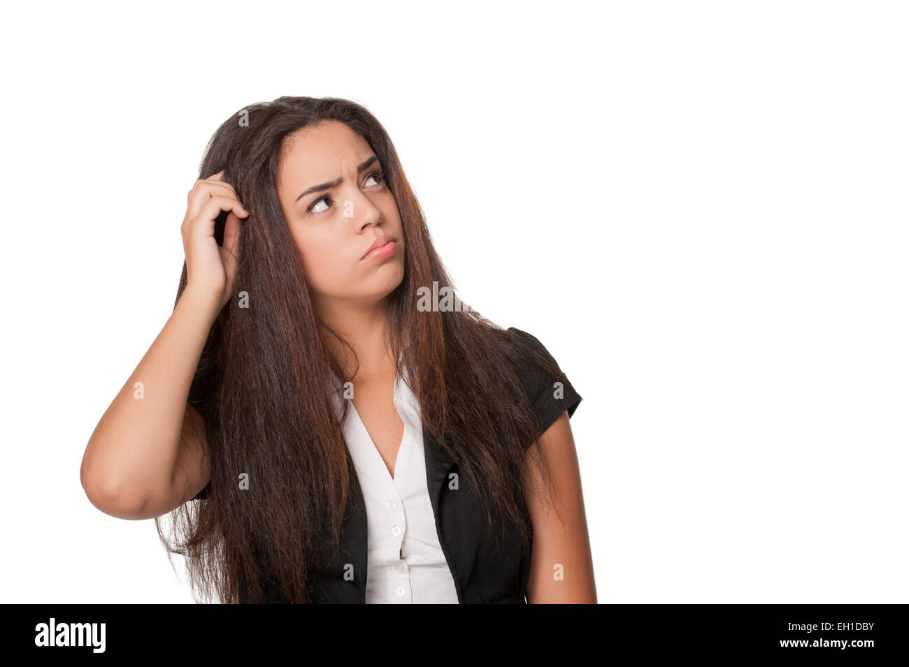 Portrait of puzzled young woman, isolated on white Stock Photo - Alamy