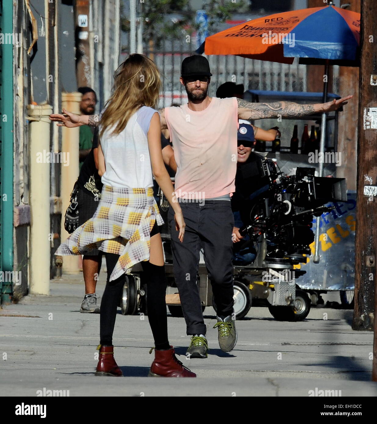 Adam Levine and wife Behati Prinsloo on the set of Maroon 5's music ...