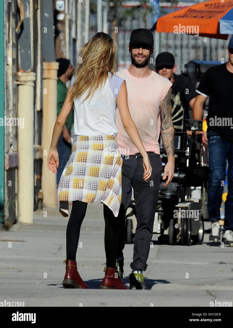 Adam Levine and wife Behati Prinsloo on the set of Maroon 5's music ...