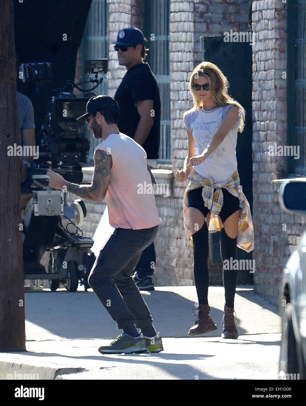 Adam Levine and wife Behati Prinsloo on the set of Maroon 5's music ...