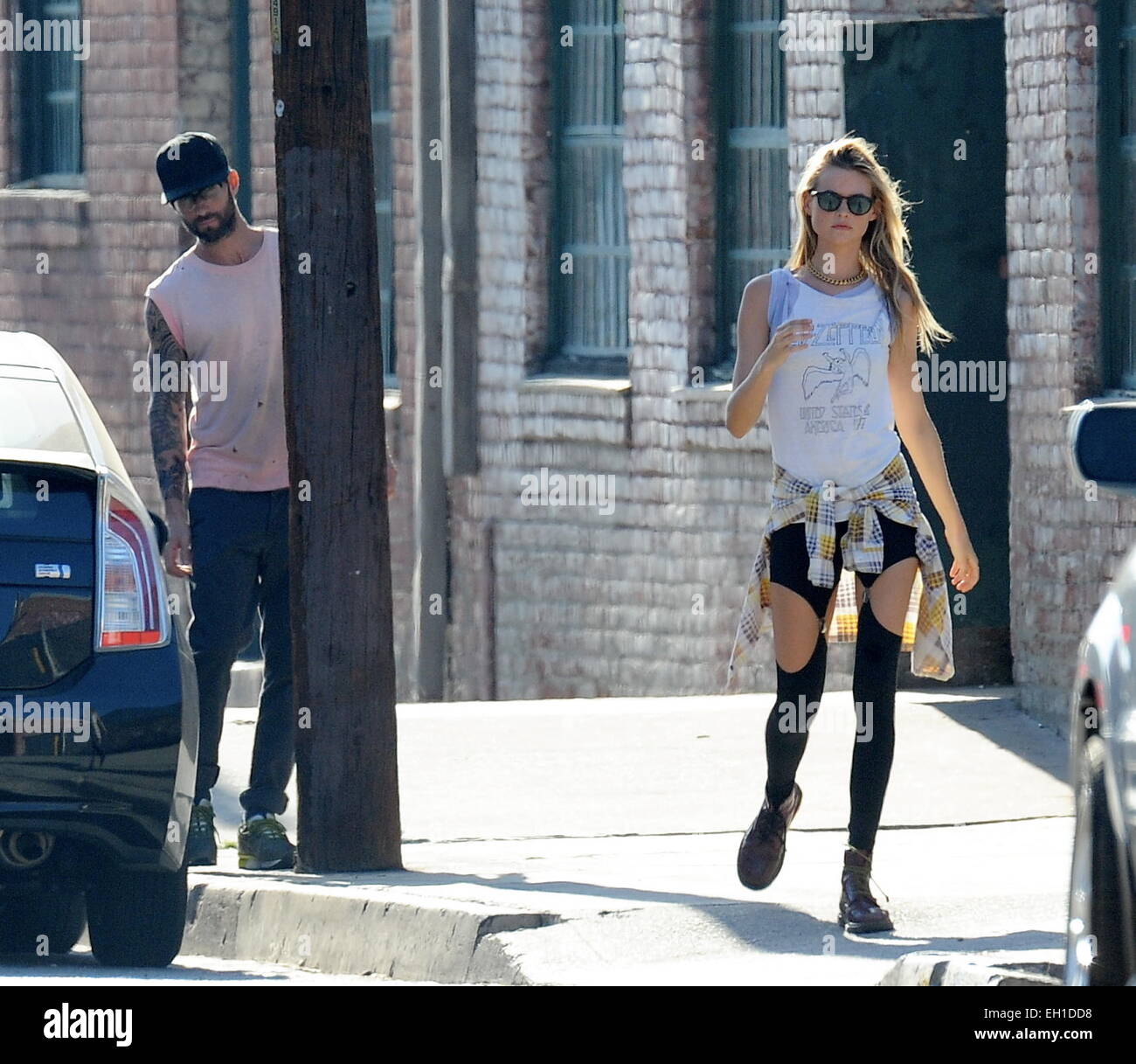 Adam Levine and wife Behati Prinsloo on the set of Maroon 5's music ...