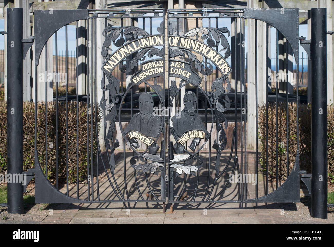 Gates to the Memorial garden for the miners of Easington Colliery, Co ...