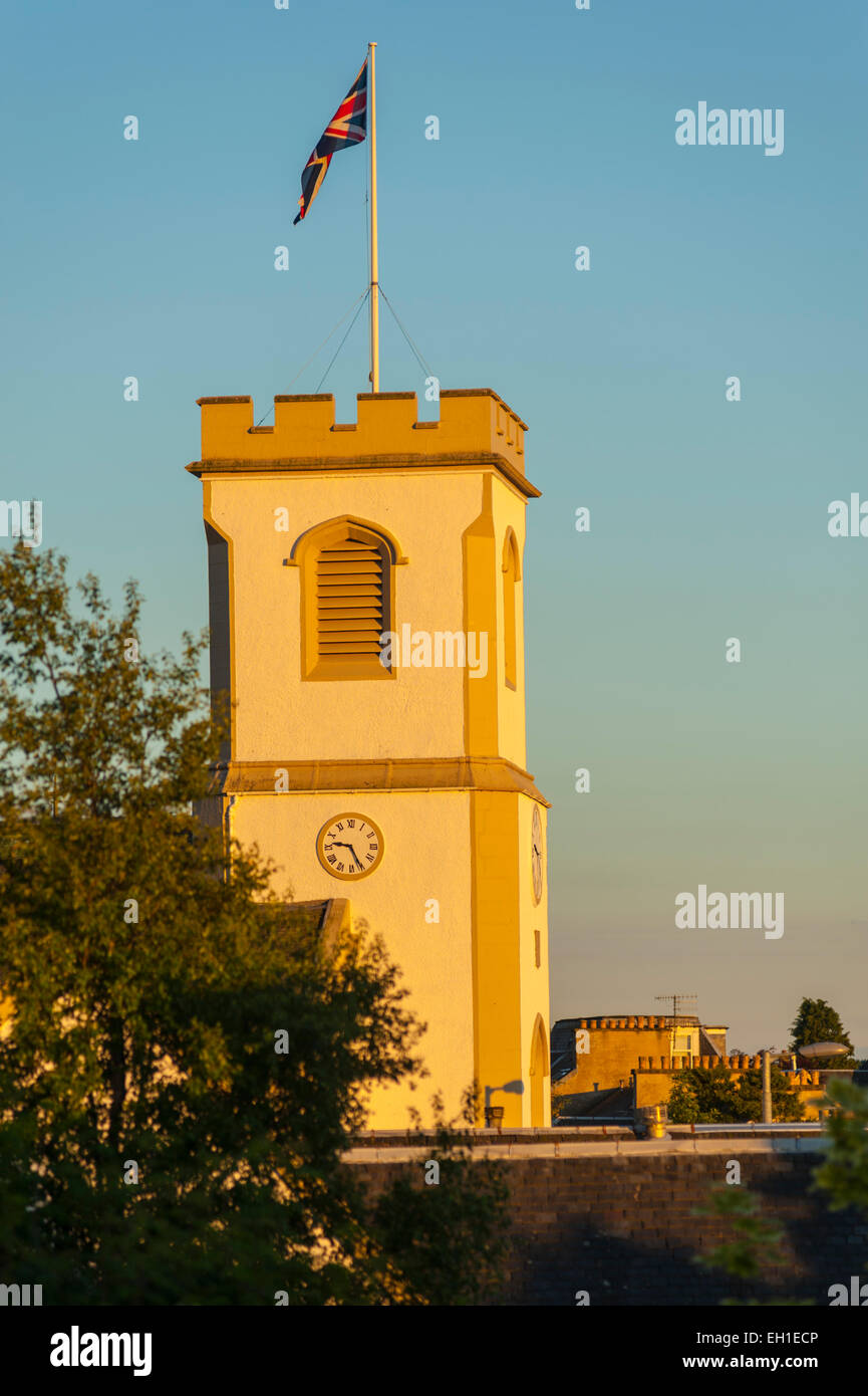 the tower of the Old Kirk Kilmacolm lit by evening light Stock Photo ...