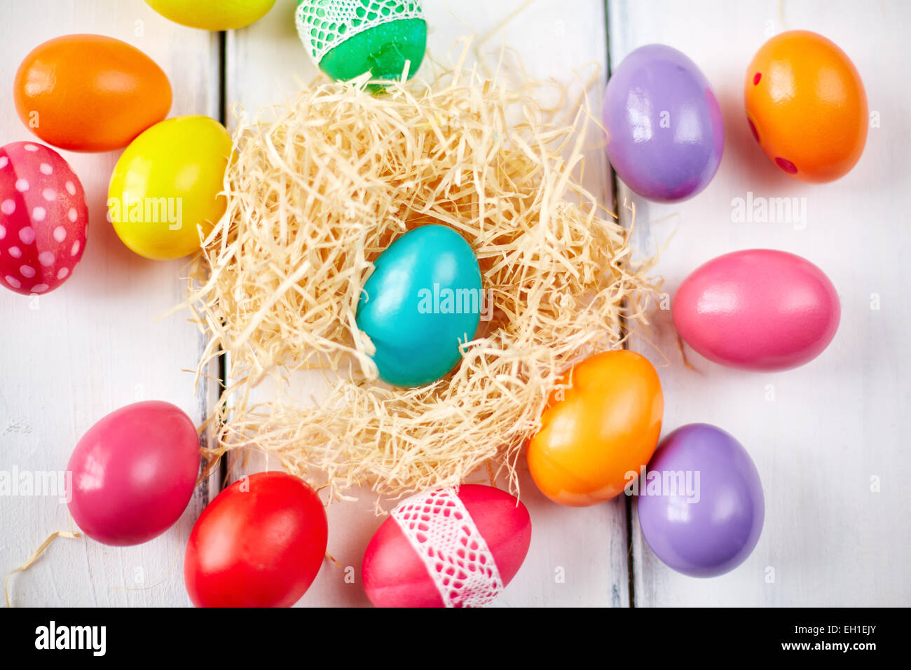 Easter background with colorful eggs Stock Photo - Alamy
